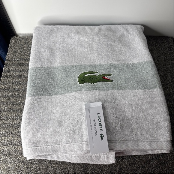 Lacoste | Bath | Lacoste White Bath Towel With Green Logo | Poshmark